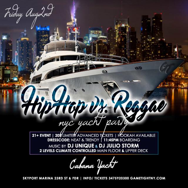 NYC Hip Hop vs. Reggae Summer Yacht Party at Skyport Marina Cabana ...