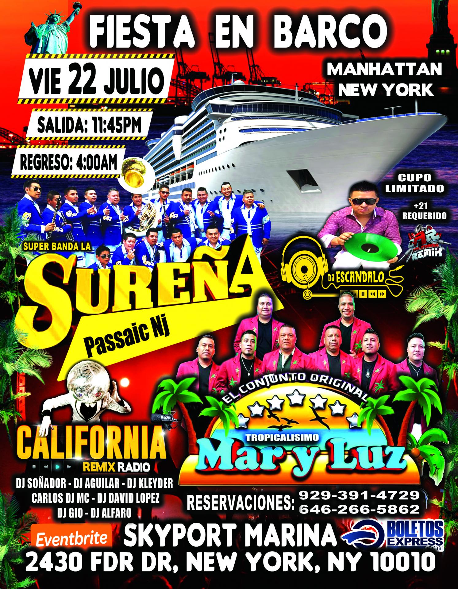 Fiesta En Barco En Manhattan Ny + Banda Surena + Mar y luz + Radio Dj's ...