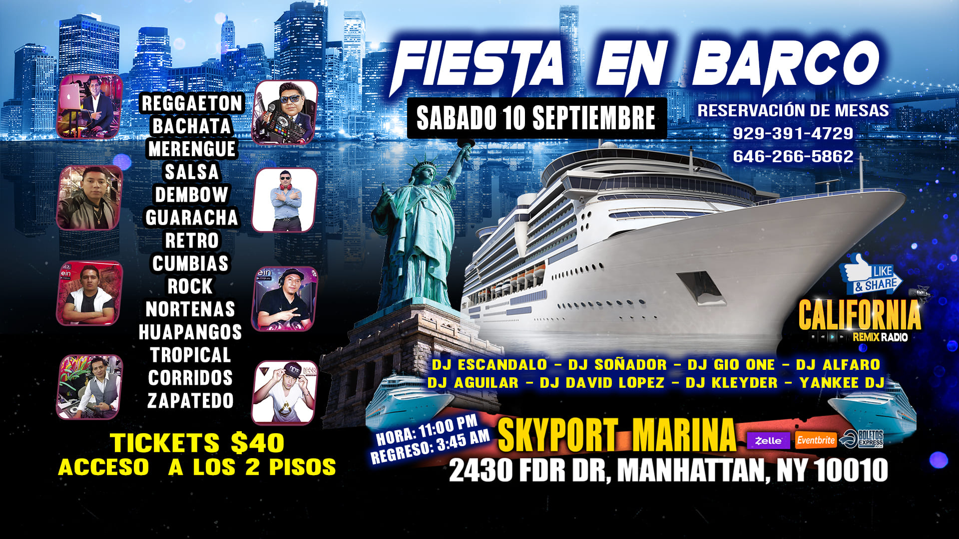 Fiesta En Barco + 8 Radio Dj's + 2 Pisos De Musica + Urbano vs Mexicano ...