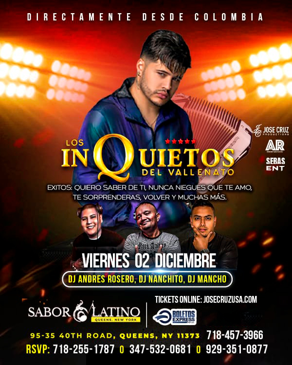 12-02-2022 LOS INQUIETOS DEL VALLENATO - SABOR LATINO - JPC Tickets ...